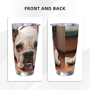 NHJKLWQSZ Lazy Dog Puppy 20oz Stainless Steel Tumbler With Lid And Straw, Double Wall Vacuum Insulated Coffee Mug Travel Cups Leak-Proof Lid For Hot And Cold Drinks, Metal Straws And Brush