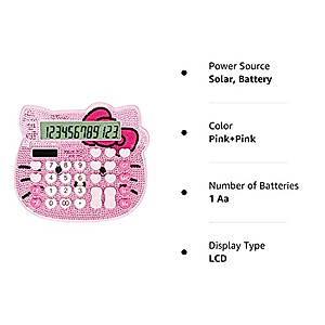 Women Calculators,BREIS Creative Cute Solar Energy Calculator, 12 Digit Large LCD Display, Handheld for Daily and Basic Office, Pink (Pink+Pink)