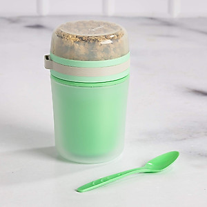 Goodful Double Wall Insulated Yogurt Container, Leak Proof Food Storage, Snack Container with Reusable Plastic Spoon, Microwave Safe, Dishwasher safe, Freezer Safe, 14-Ounce, Green