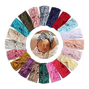 Mookiraer Baby Girls Headbands with Bows Handmade Hair Accessories Stretchy Hairbands for Newborn Infant Toddler Baby Essentials (Solid Nylon 20pcs)