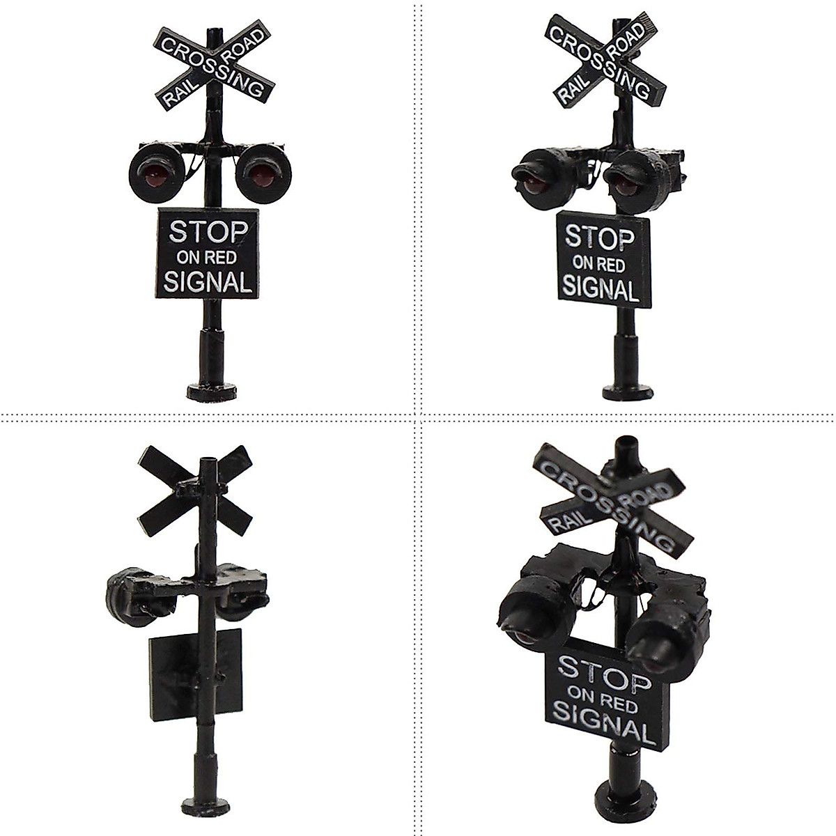 JTD1507RP 1 Set N Scale Railroad Train/Track Crossing Sign 2 Heads LED Made + Circuit Board Flasher-Flashing Red Train Stop on red Signal Lights Decoration and Party