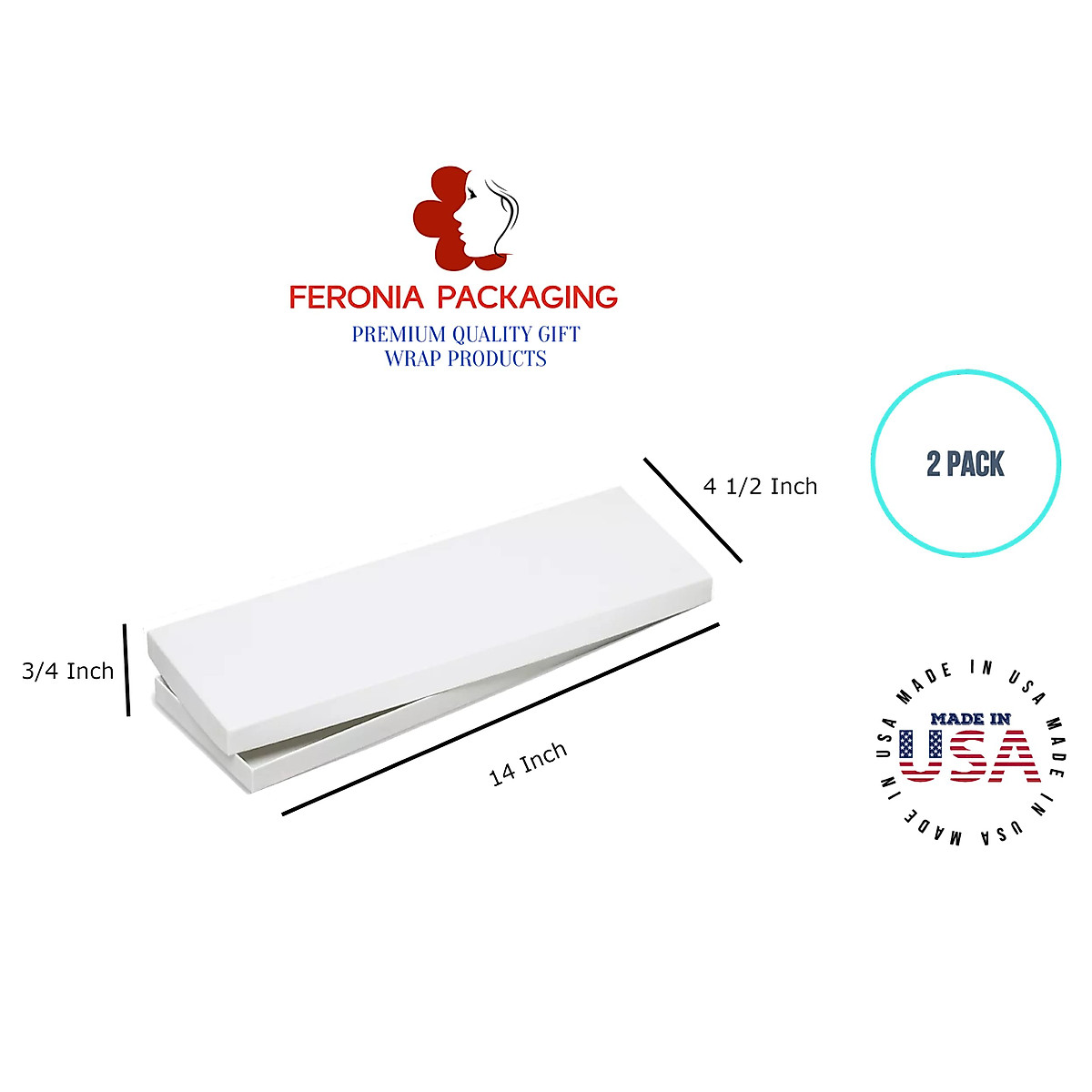 Feronia Packaging Gift Wrap Tie Boxes 14 x 4 1/2 x 3/4 Inch - 2 Pack (Black)