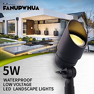 FANUPWHUA Low Voltage Landscape Lights -12V 5W LED Landscape Lighting Cast-Aluminum Waterproof Outdoor Lights for Yard Garden Spotlights with MR16 Warm White Bulbs&Spikes (2 Pack)