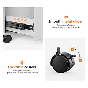 NEWBULIG 3-Drawer Mobile Cabinet,Wood Lateral Filing, Printer Stand with Open Adjustable Storage Shelves and Wheels for Home Office,White