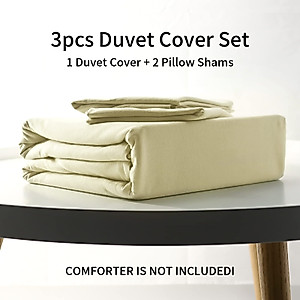 NEXHOME PRO Beige Organic Jersey Knit Cotton Duvet Cover Set - King Cream Yellow 3pcs Bedding Sets Soft Breathable T Shirt Beige Cotton Comforter Cover with Zipper Closure(No Insert Included)