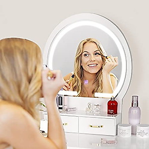 SMOOL Vanity Desk with Lighted Mirror - Vanity Table Makeup Vanity with Lights, 3 Color Lighting Modes Adjustable Brightness, 4 Drawers Makeup Table with Soft Cushioned Stool for Bedroom Studio, White