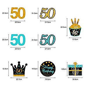 Furuix 50th Birthday Decorations for Women Teal Gold 50th Birthday Hanging Swirls Hanging Swirls Decorations for Teal Gold 50 Years Old Party Supplies