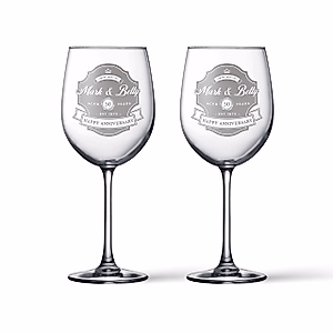 Alterd Industries Personalized Engraved Wedding Anniversary Wine Glasses Gift Box Set - 50th Anniversary Wine Glasses for Couples | Vintage Anniversary Gift (Stemmed Wine Glasses)