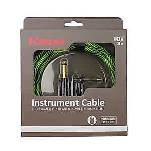 KIRLIN Cable IWB Instrument Cable, 1/4-Inch Right Angle to Straight, Black Green Wave, 10FT (IWB-202 BFGL-10/WBG)