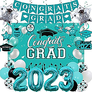 Teal Graduation Party Decorations 2023 Turquoise Congrats Grad Backdrop Banner Class of 2023 Hanging Swirls Balloon Congratulations Party Supplies for College High School