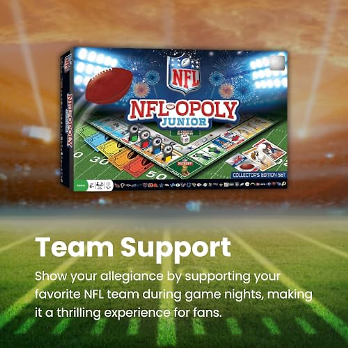 Masterpieces NFL-Opoly Junior Board Game - Collector's Edition Set for Ages 6+ - Officially Licensed NFL Opoly Jr Board Game