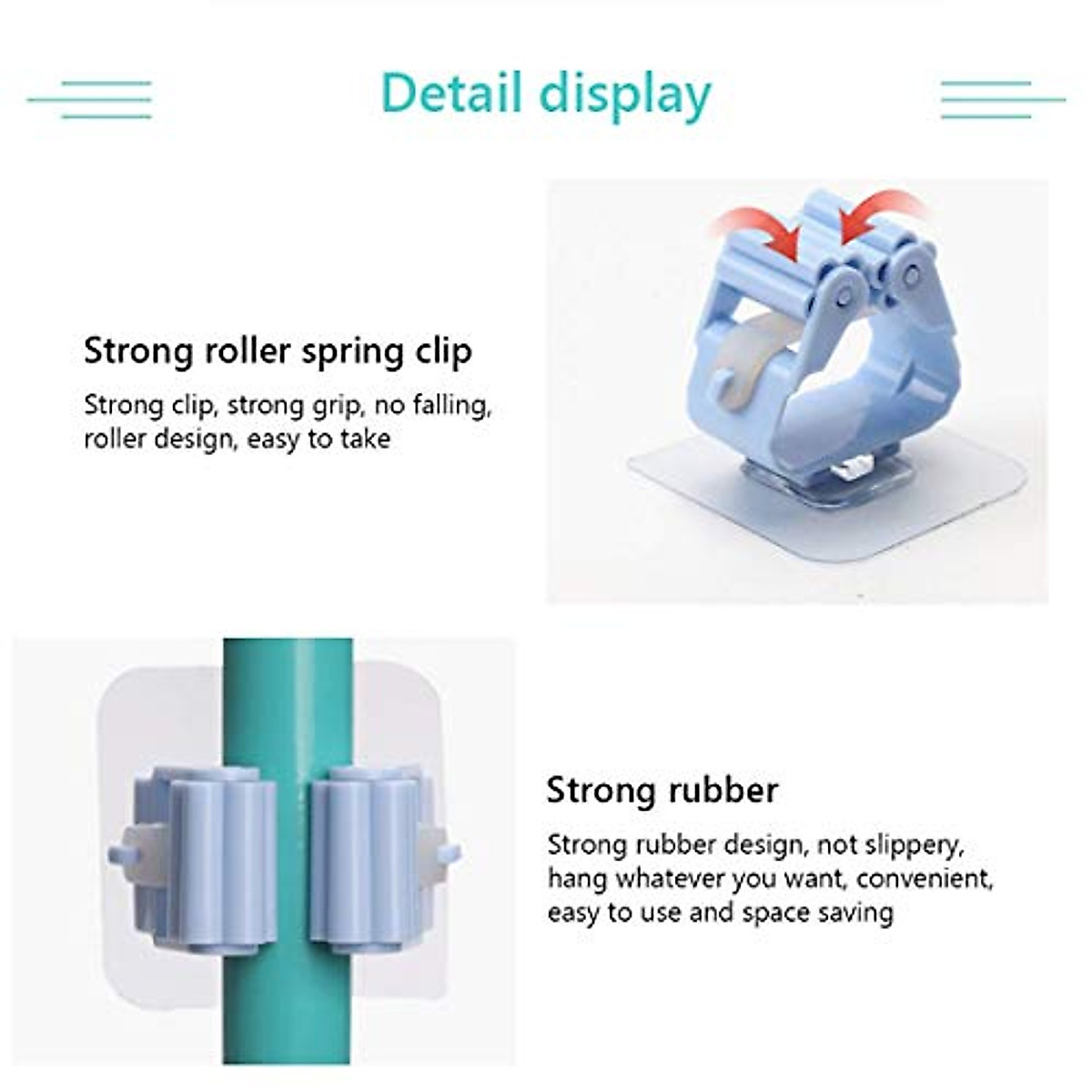 8PCS Broom Holder Wall Mount , No Drilling Self Adhesive Broom Holder, Broom and Mop Organizer Holer Cleaning Supplies Organizer（2Blue/2White/2Pink/2Grey)