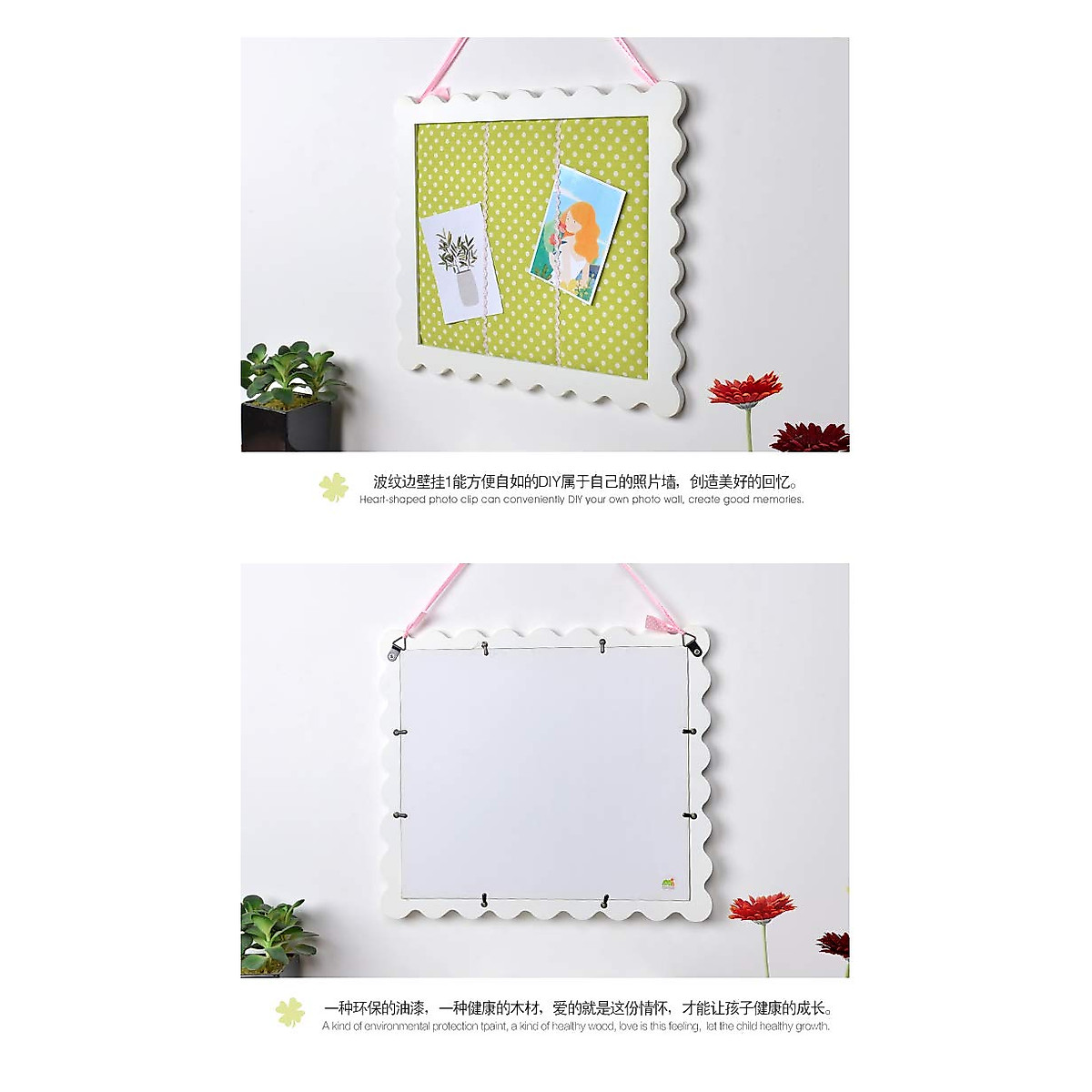 Toddler Room Decorative Memo Pad Polk Dots Fabric Memory/Memo Photo Bulletin Board for Nursery Room Kids Room Decor 17.7 x 15.7 Inches (Green)