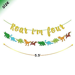 Roar I'm Four Banner Dinosaur Garland for Kids' 4th Dinosaur Birthday Party Decorations