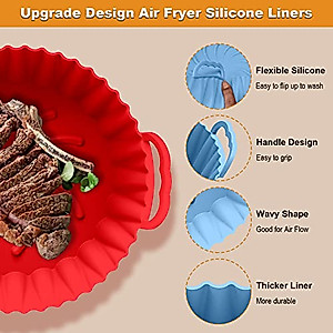 2-Pack Silicone Air Fryer Liner, 8inch Reusable Air Fryer Basket Food Safe Air Fryers Oven Accessories Easy Cleaning Air fryers Silicone Pot Round for 3 to 5 QT Air Fryer with Kitchen Cooking Tong