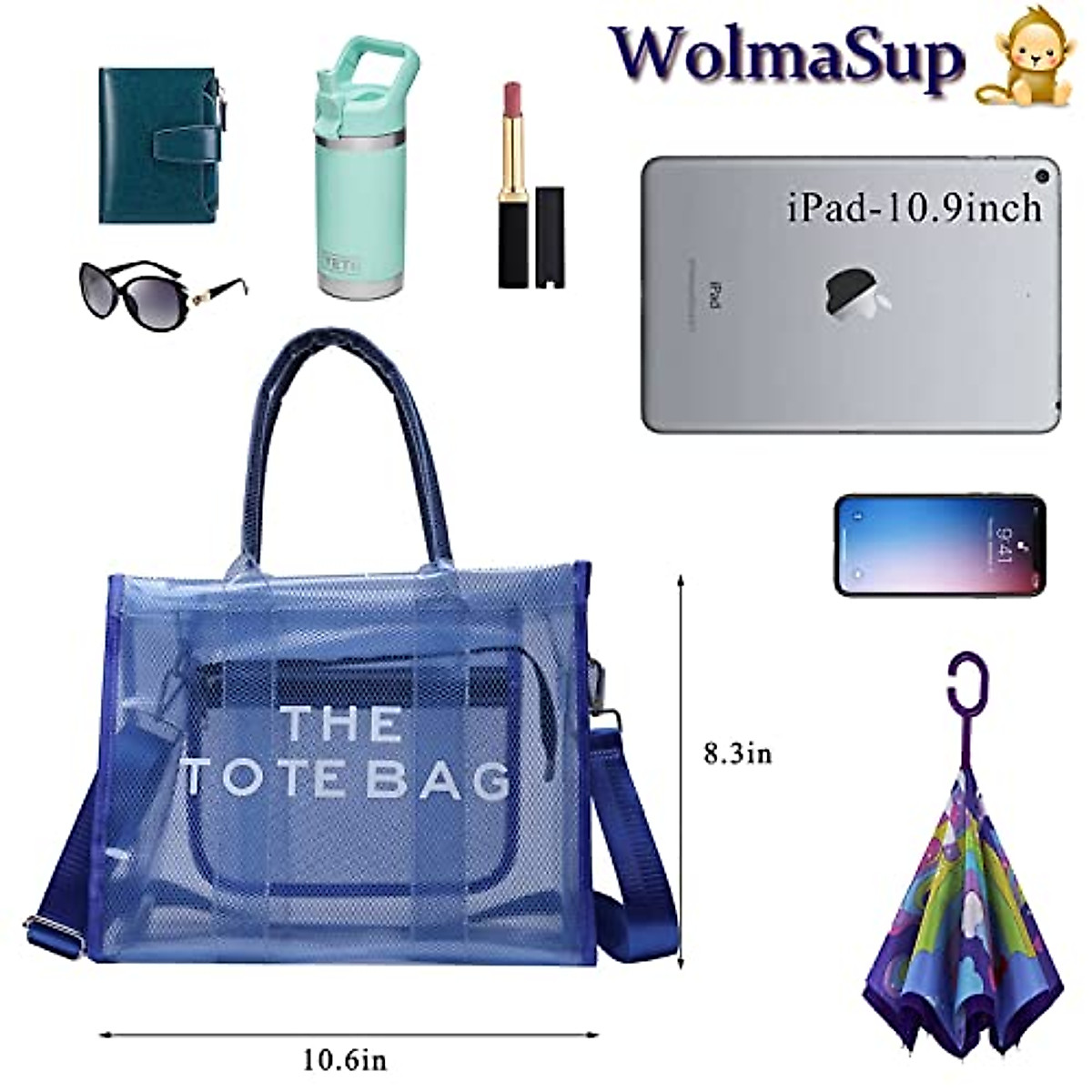 Clear Tote Bag for Women - Small PVC Transparent the Tote Bag See Through Shoulder Crossbody Bag Handbag Blue