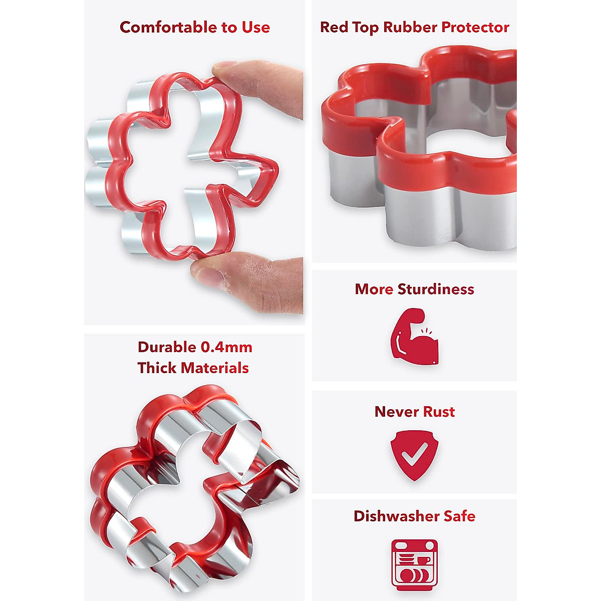 3 Pcs Clover Cookie Cutter Set 4.1" 3" 1.8", St. Patrick's Day Irish Shamrock Holiday Stainless Steel Cookie Cutter, Coated with Soft PVC for Protection