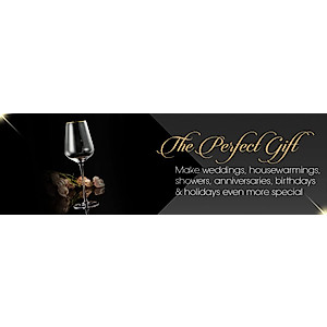 BERKWARE Premium Wine Glasses Set of 6 - Crystal Long Stem Wine Glass with Gold Rim - 15.8 oz