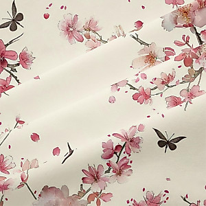 CCoutueChen Japanese Cherry Blossoms Duvet Cover Set King Size Pastel Pink Floral Comforter Bedding Set Nature Duvet Covers for Girls Women Adults Exquisite Flowers Duvet Cover with 2 Pillowcases
