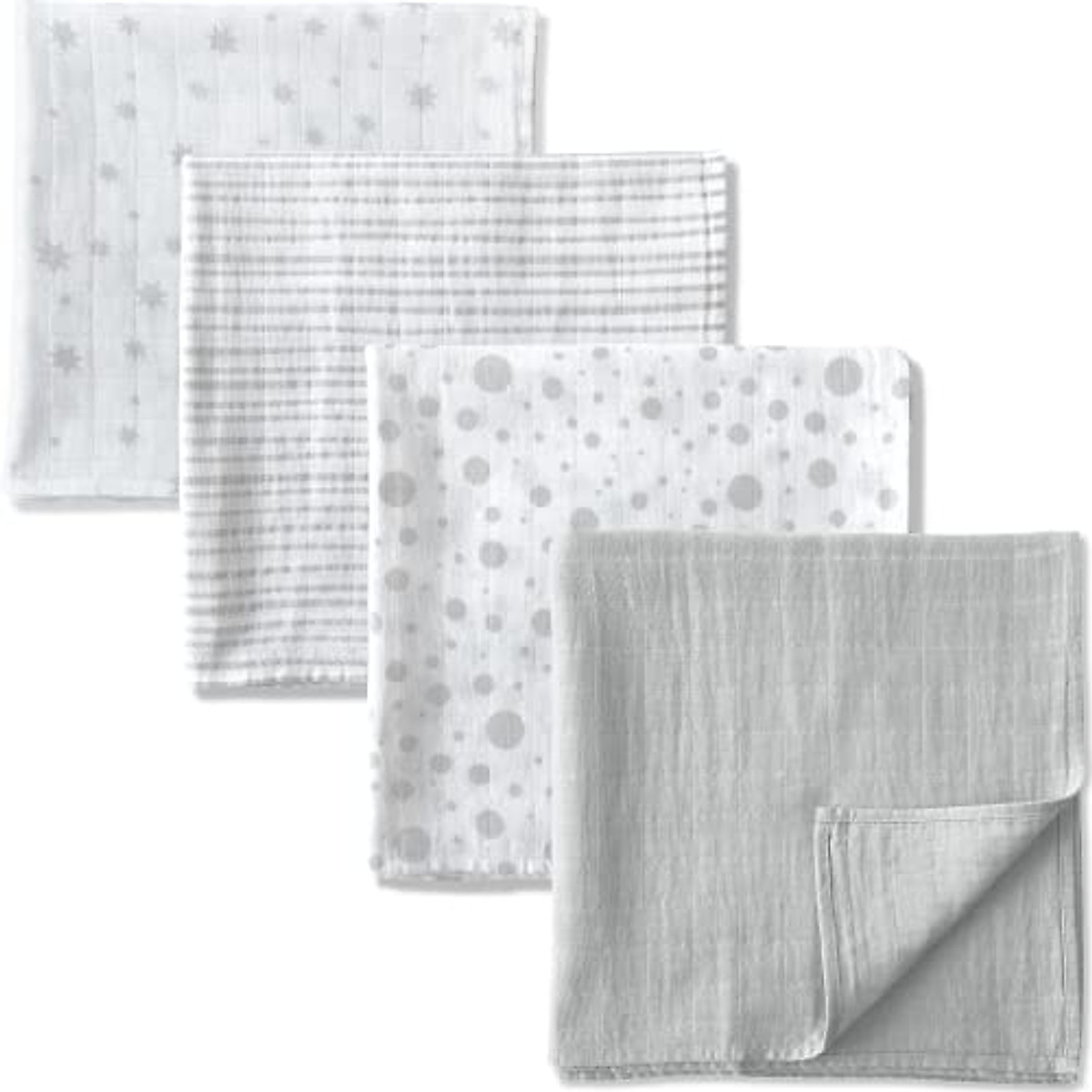 MOZAH Organic Muslin Swaddle Blankets - Baby Extra Large 47x47 inches - Baby Swaddle Blanket - Stars, Stripes, Dots, Grey - Unisex Muslin Blankets Girl or Boys