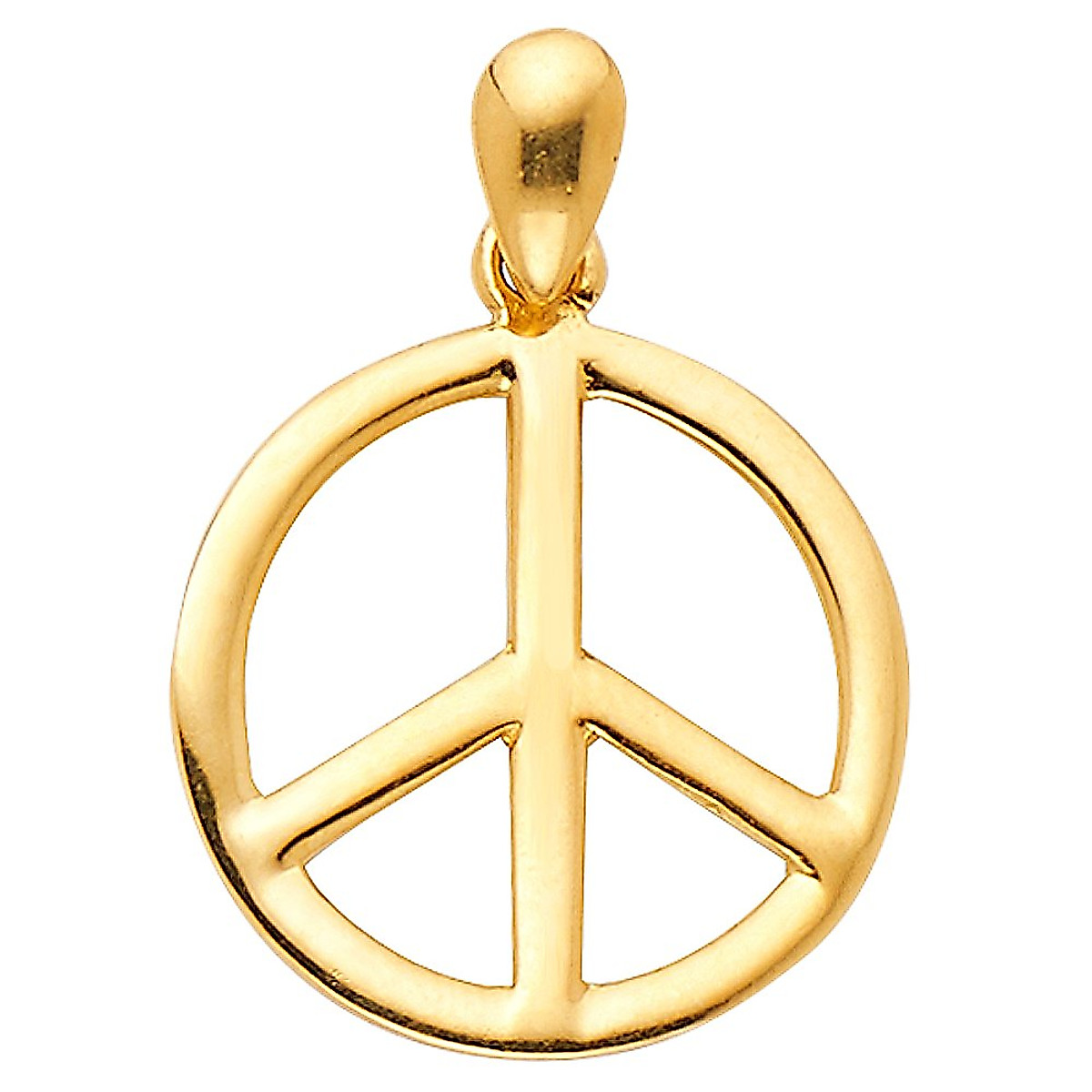 The World Jewelry Center 14k REAL Yellow Gold Peace Sign Pendant with 0.9mm Cable Chain Necklace - 16"