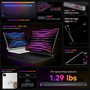 HOU Keyboard Case for iPad Air 11 inch 2024 (M2)&iPad Pro 11 Inch (4th/3rd/2nd/1st) Gen 2022,iPad Air 5th&4th Generation Case with Keyboard,Magic-Stand, Multi-Touch Trackpad,7 Colors Backlight,Black