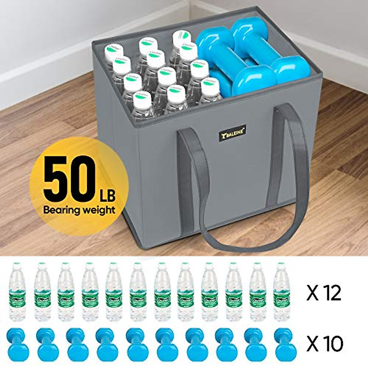 BALEINE 3Pk Reusable Grocery Bags, Foldable Shopping Bags for Groceries with Reinforced Bottom & Handles (Reindeers)