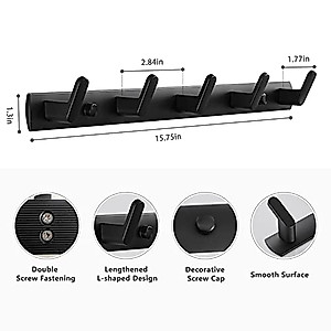 ORSJA Coat Rack Wall Mount, 2 Pcs Coat Hooks for Hanging Coats, Heavy Duty Wall Hooks Rail, Coat Hangers for Wall and Door, Towel Hat Key Hooks for Bathroom Entryway (10 Hooks, Black)