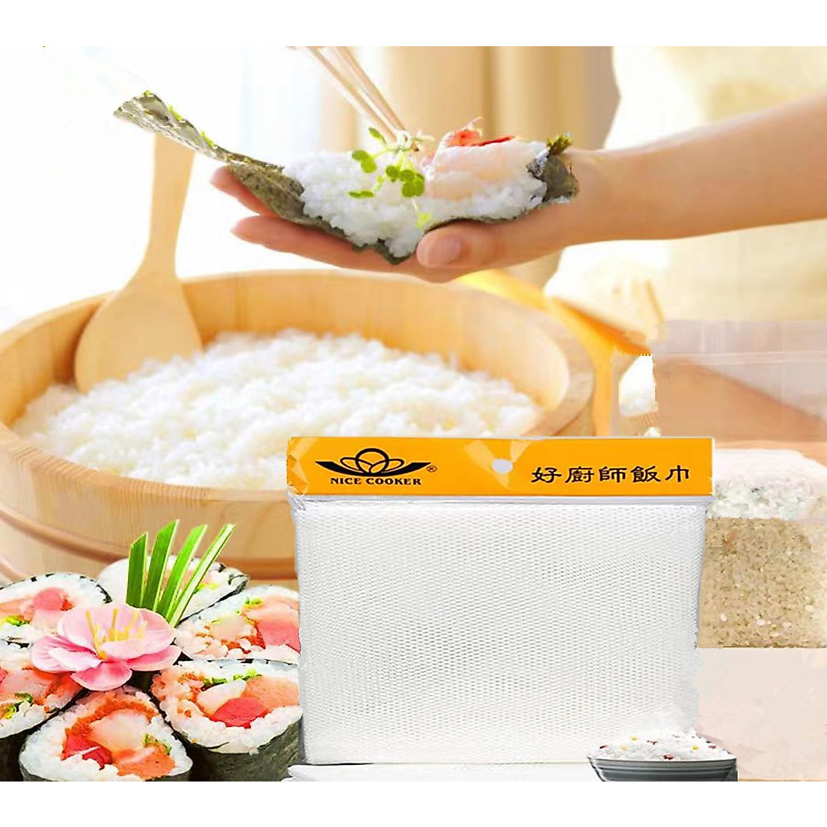 2PCS Rice Net,Cooking Cloth,Sushi Rice Cooking Net,Rice Cooker Napkin,Sushi Rice Cooking Napkin,Reusable Commercial Rice Net Napkin