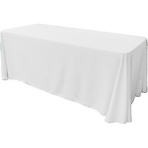 New Creations Fabric & Foam Inc, 90" Wide x 108" Long Rectangular SEAMLESS Polyester Poplin Tablecloth With Rounded Corners, White