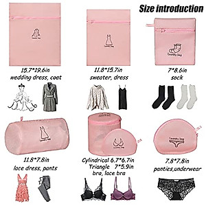 Mesh Laundry Bags Set of 7 Lingerie Bags for Washing Delicates Durable Honeycomb Mesh Laundry Bags with Zipper Bra Washing Bags for Bra,Underwear,Blouse,Jeans Etc(Pink)