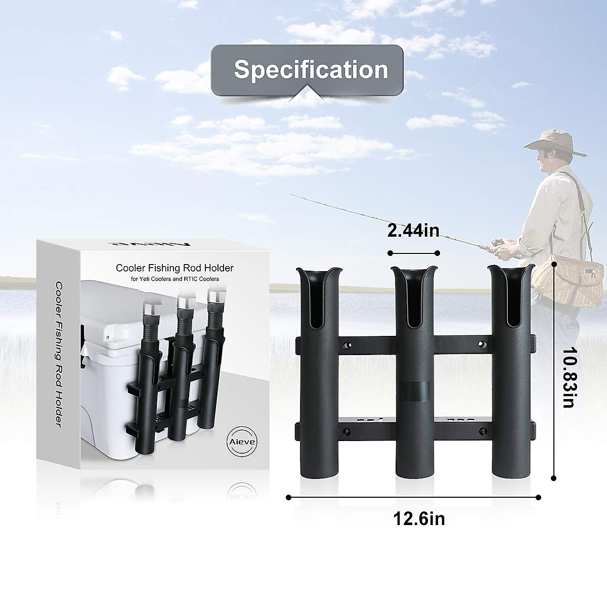 AIEVE Fishing Rod Holder, Fishing Pole Holder Fishing Rod Rack Stand Attachment Rod Holders for Boat, Cooler Holder for YETI and RTIC