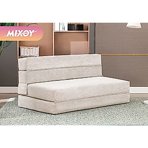 Mixoy Folding Sofa Mattress, Tri Fold Sofa Chair Bed 6.3”,Upholstered Guest Chaise,Floor Couch Sleeper,Folding Futon Sofa Bed Lounge Chaise for Guests,Living Room and Bedroom(Full Size,Beige) 1