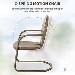 PURPLE LEAF Retro Metal Outdoor Chairs C-Spring Motion Patio Chair Set of 2 Garden Outdoor Bistro Chairs for Pool Lawn Backyard, Champagne