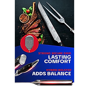 Dalstrong Shogun Series Damascus Japanese AUS-10V Super Steel Carving Kitchen Knife & Fork Set, 9 Inches, Sheath Included