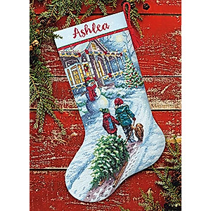 Dimensions 70-08995 Holiday Tradition DIY Personalizable Christmas Cross Stitch Stocking Kit, 16" L, 14 Count Light Blue Aida, Various