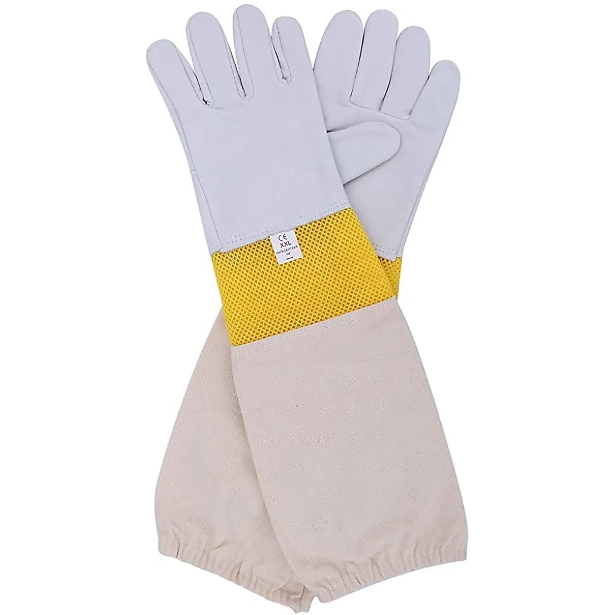 Beekeeping Gloves Bee Keeper Gloves - Premium Goatskin Leather Beekeeper Gloves with Protective Ventilated Long Canvas Sleeves & Elastic Cuffs for Beginner, Professional Beekeeping Supplies,Large