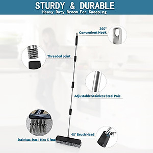 63" Stainless Steel Deck Scrub Brush with Long Handle,Floor Scrubber Brushes,Outdoor Broom Brush for Bathroom, Bathtub, Tub, Tile Floors, Garage and Patio,Swimming Pool (10.6" Bristle brush head)
