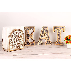 Wooden White Wash Tree of Life Tissue Paper Holder with Full Size Decorative Napkin Stand Tissue Paper Organizer for Home & Kitchen Dining Table Stand