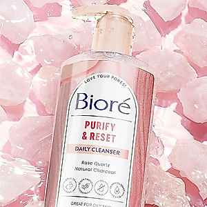 Bioré Rose Quartz + Charcoal Daily Purifying Cleanser, Oil Free Facial Cleanser Energizes Skin, Dermatologist Tested and Cruelty Free, 6.77 oz