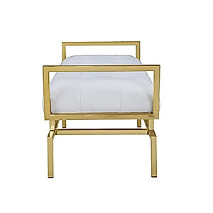 Iconic Home Bruno PU Leather Modern Contemporary Tufted Seating Goldtone Metal Leg Bench, White