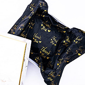MR FIVE 100 Sheets Black with Gold Thank You Tissue Paper Bulk,20" x 14",Black Thank You Tissue Paper for Packaging,Gift Bags,Gold Tissue Paper for Weddings,Graduation,Birthday,Thanksgiving