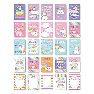 25 Unicorn School Lunch Box Notes For Kids, Inspirational Motivational Cards Boys Girls From Mom, Encouraging Student Children Teens, Thinking of You Positive Affirmation Encouragement Lol Fun Love