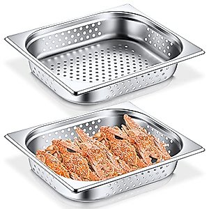 2 Pack Deep Perforated Steam Pan Stainless Steel Half Size Perforated Steam Table Food Pan Restaurant Supplies for Kitchen (12.8'' x 2.56'' x 10.43'')