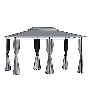 Outsunny 10' x 13' Patio Gazebo, Outdoor Gazebo Canopy Shelter with Curtains, Vented Roof, Steel Frame for Garden, Lawn, Backyard and Deck, Sage Gray