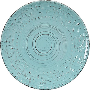 IHIPPO Round Dinnerware Sets Kitchen Utensils Set Embossed Stoneware Ocean Dinnerware Dish Set 16 Piece Turquoise Plates Stoneware Collection for Food Microwave and Dishwasher Safe Plates