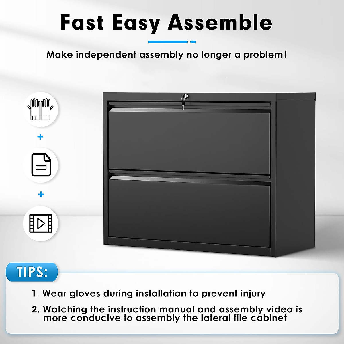Pataku Mobile File Cabinet with Lock Metal Filing Cabinet for Home Office Locking Under Desk Cabinet with Wheels, 2 Keys for Fits Legal/Letter/A4 Size, Fully Assembled, Black