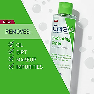 CeraVe Hydrating Toner for Face Non-Alcoholic with Hyaluronic Acid, Niacinamide, and Ceramides for Sensitive Dry Skin, Fragrance-Free Non Comedogenic, Full Size, 6.8 Fl Oz