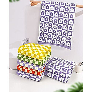 Jacquotha Hand Towel Set of 8 Bundle, Checkered and Checkered Floral Hand Towels for Daily Use