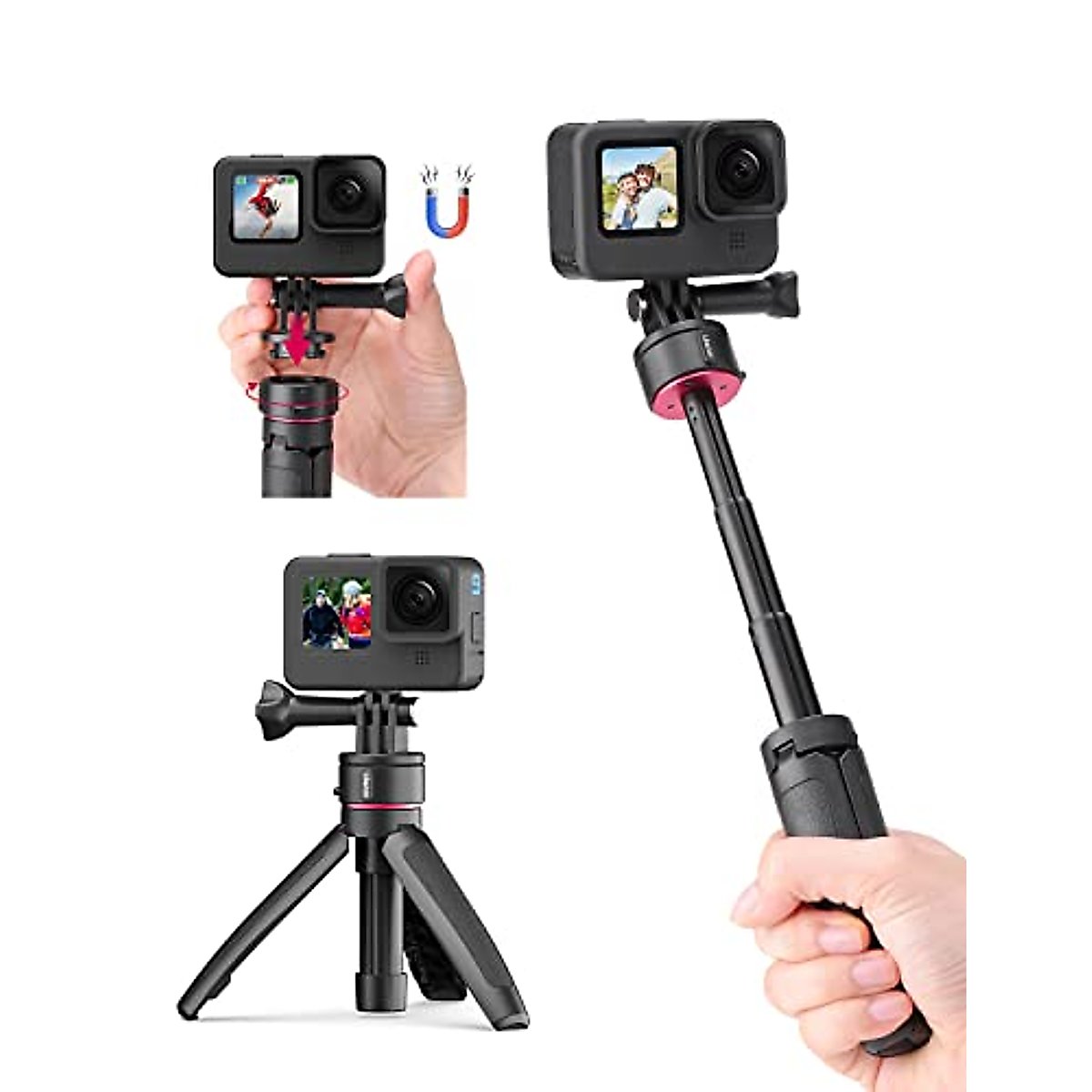 Mini Tripod Mounting Accessories for Gopro - ULANZI Go Quick II Small Tripod Quick Release Compact Vlog Handle Selfie Grip Compatible with Gopro Hero 5/6/7/8/9/10/11 Black/DJI Action/Insta 360/Askaso